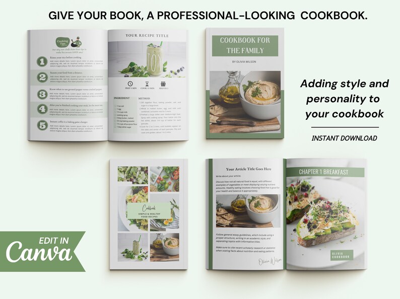 Cookbook Template Recipe Book Template Editable Canva Ebook Recipe Card ...