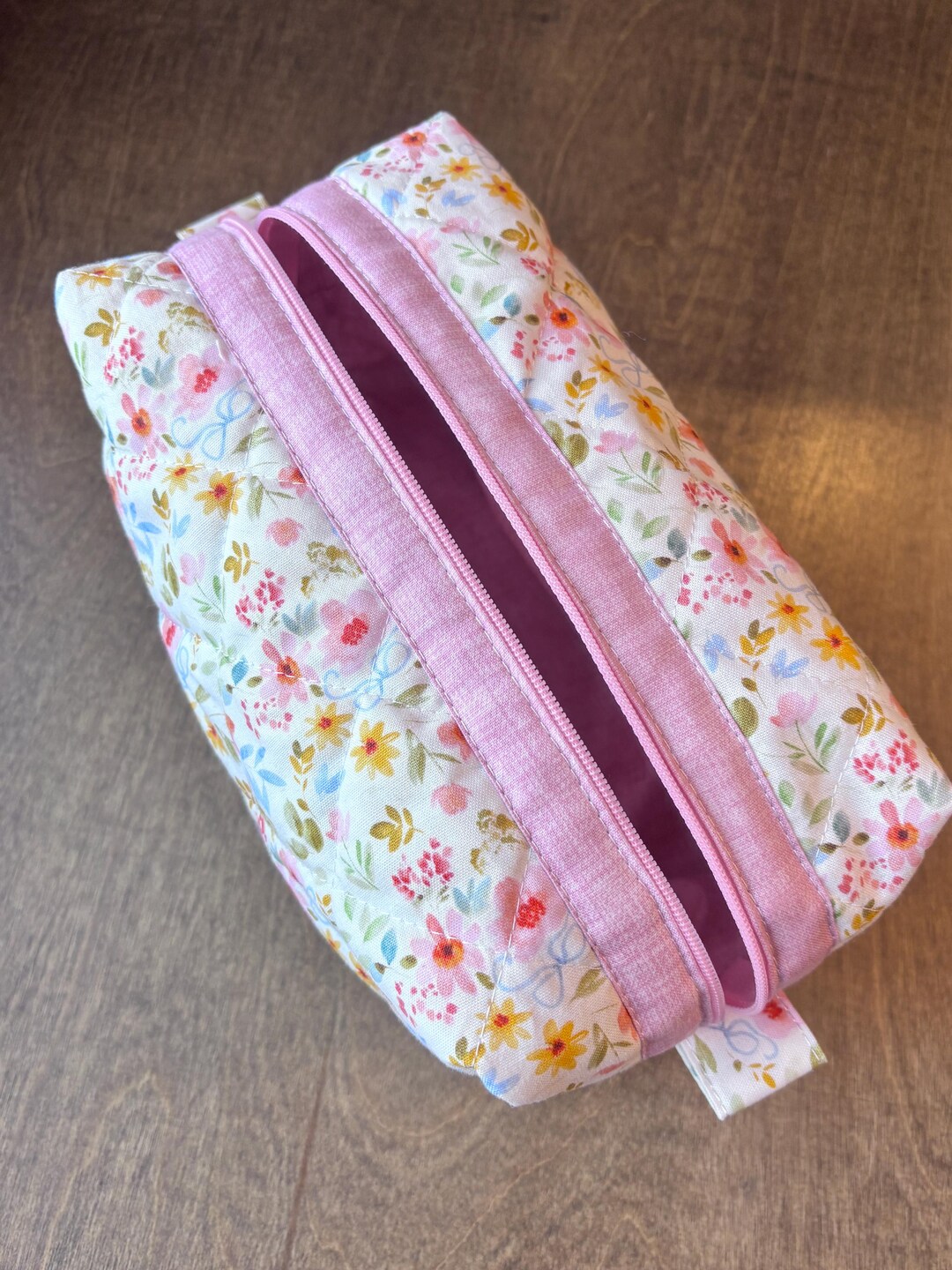 Handmade Floral Boxy Makeup Pouch Quilted Zipper Bag, Boutique Gift for ...