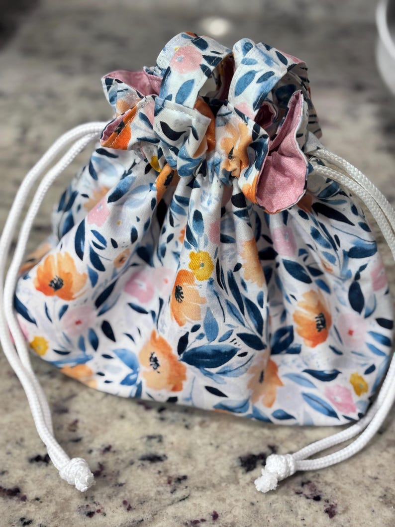 Handmade Floral Kinchaku Drawstring Bag With Handles, Japanese Bento ...