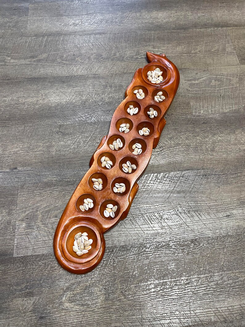 Sungka Mancala Philippine Carved Wood Board Game With Shells 27 Long ...
