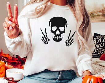 Skull Peace Sign Sweater - Etsy