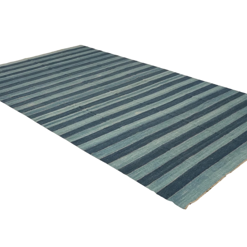 Handmade Blue Striped Dhurrie Rug, Modern Cotton Flatweave Area Rug ...