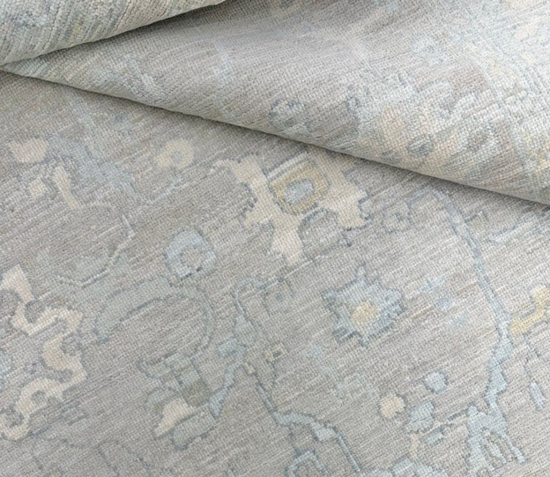 Oushak Rug,sand Hand-knotted Wool Rug, Sky Blue Accent Modern Oushak ...