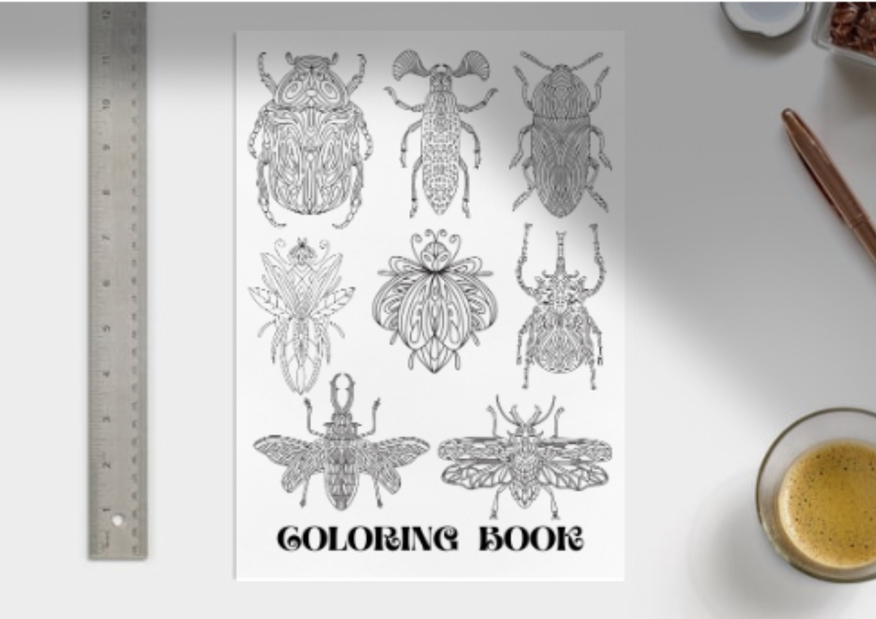 13 Adult Coloring Pages/sheets, Mix Designs Bug Insects, Colouring ...
