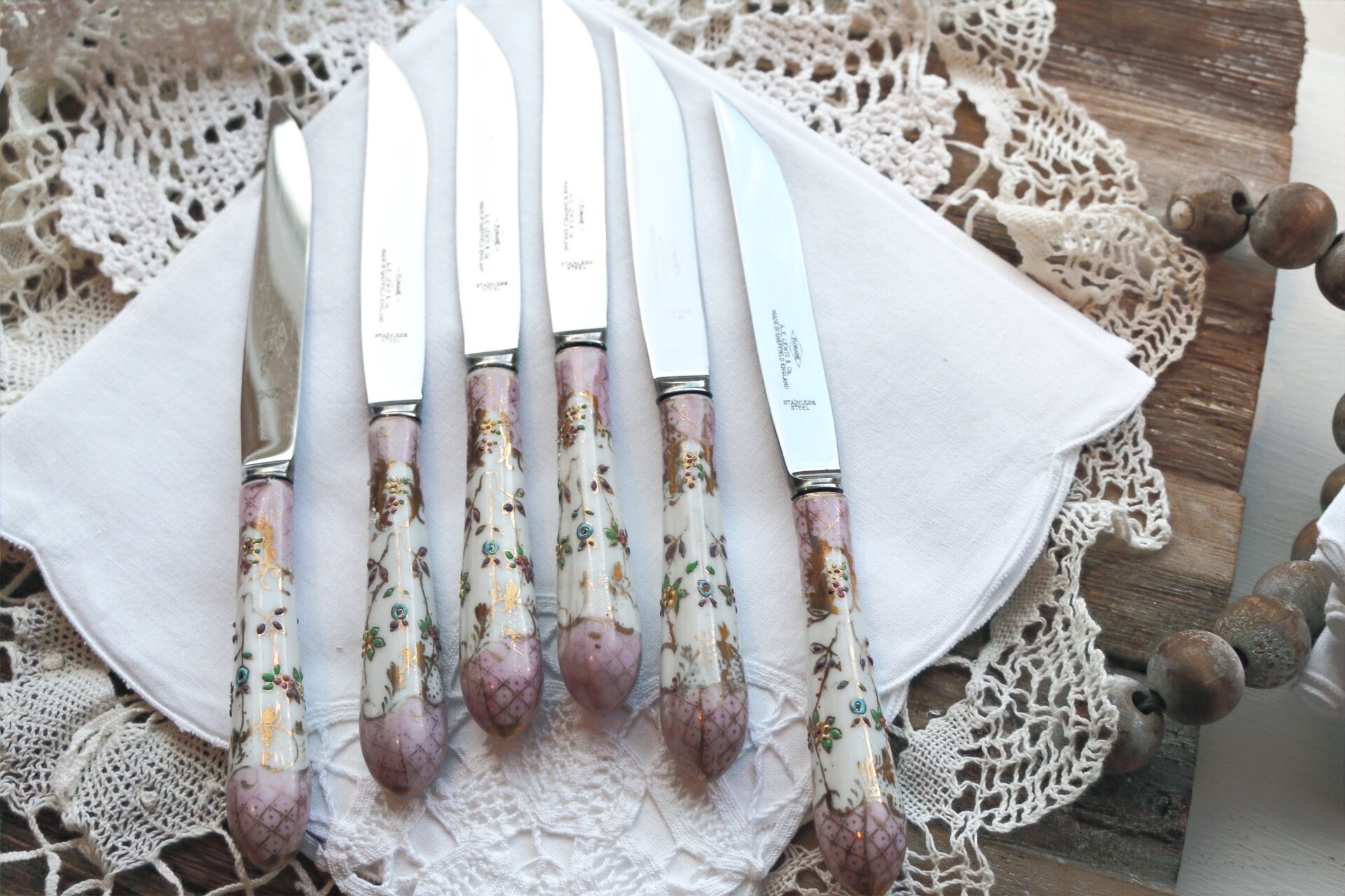 Set of 6 Stunning Vintage Sheffield A.E Lewis Floraine Pattern Knives ...