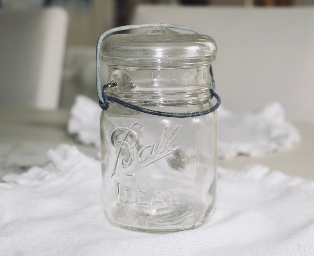 Vintage Ball Ideal Glass Canning Jar Glass Lid Wire Bail Pint - Etsy