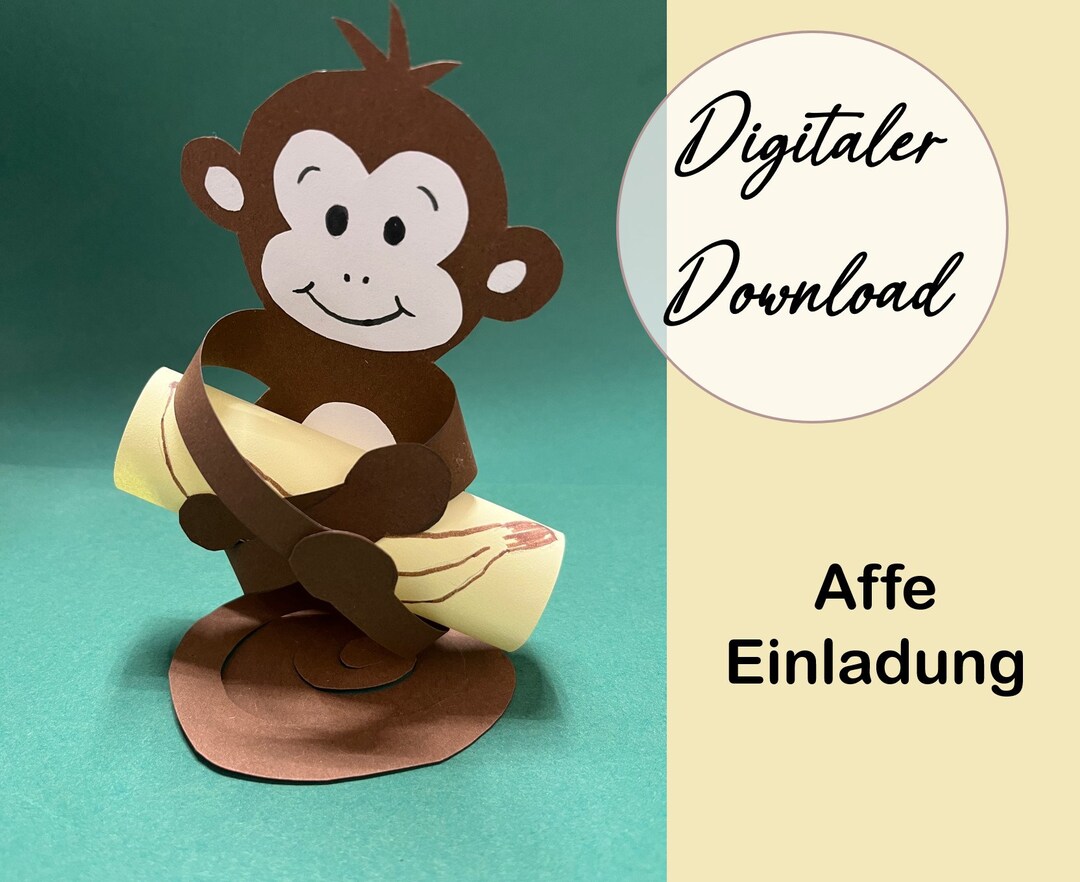 Kindergeburtstag Einladung Affe zum selber basteln (DIY) - Etsy.de