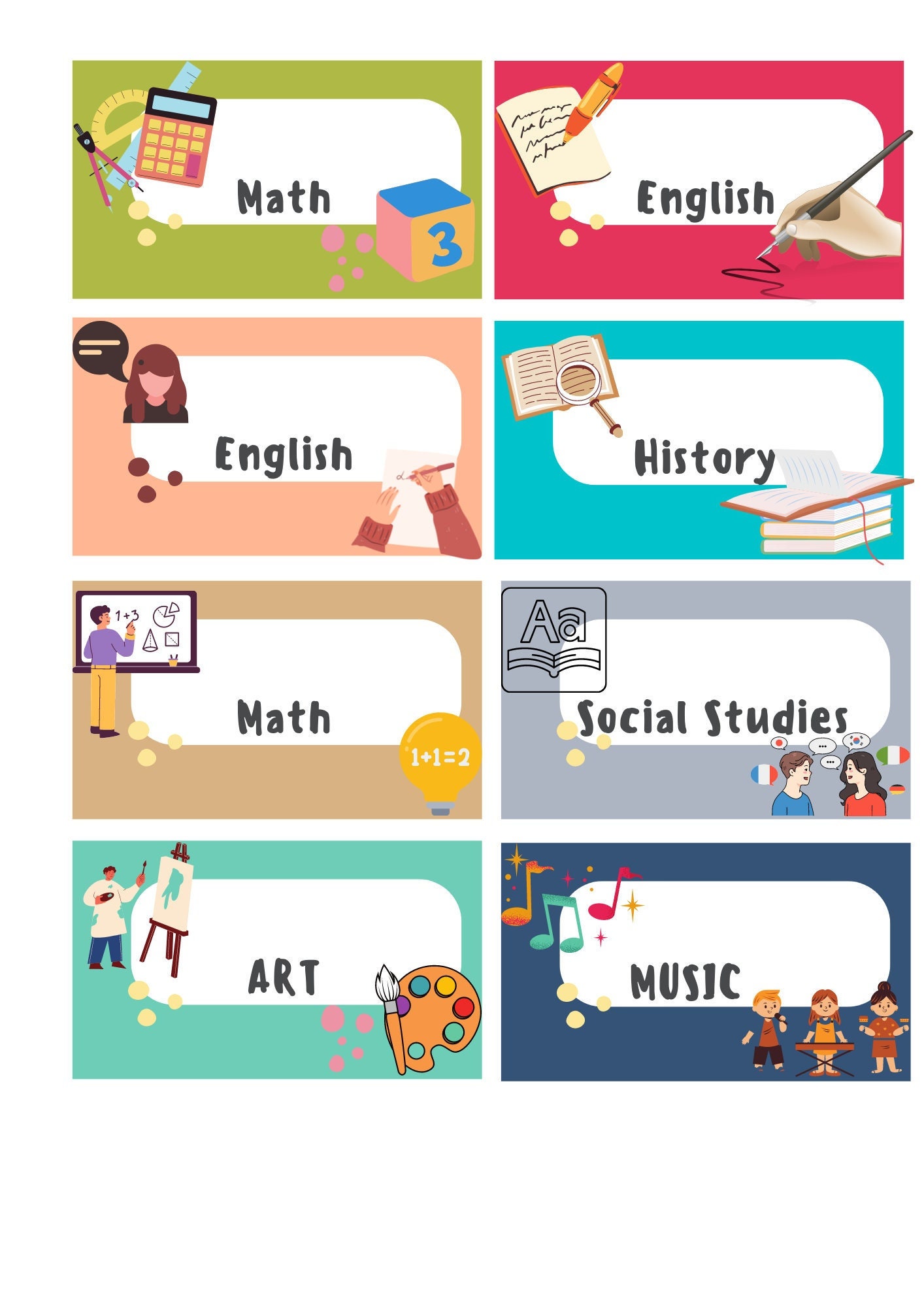 School Subject Labels Printable - Etsy