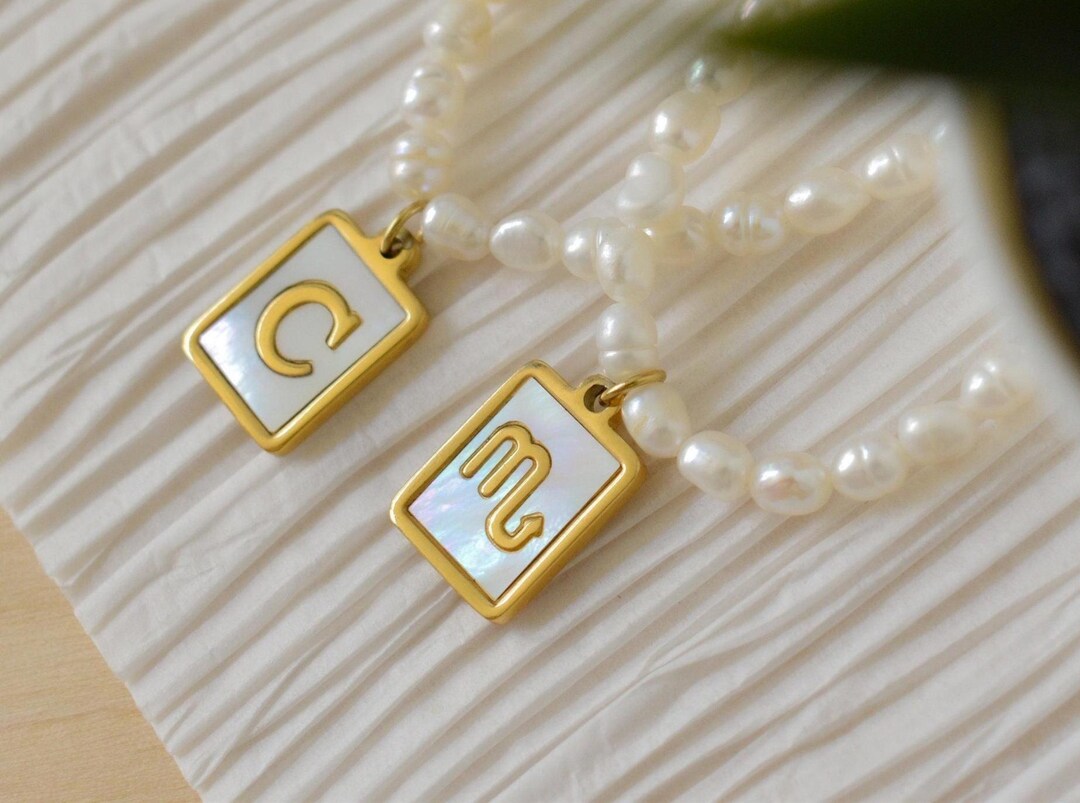 Pearl Choker Zodiac Tarot Constellation Signs Letter Initial Necklace ...