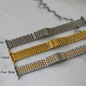 Gold & Silver Stainless Steel Apple Watch Band, Waterproof Metal Strap ...