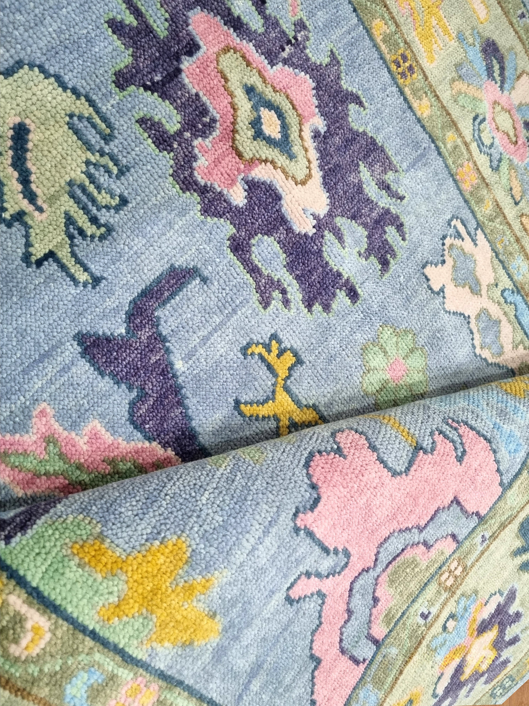 Blue Rug Modern Turkish Knot 8x10 Rugs 9x12 Living Room Oushak Hand ...