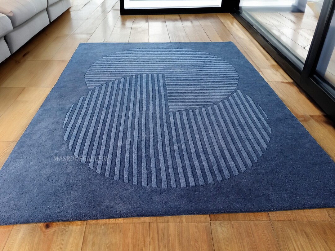 Blue Hand Tufted Rug New Zealand Wool Rugs for Living Room 4x6, 5x8 ...