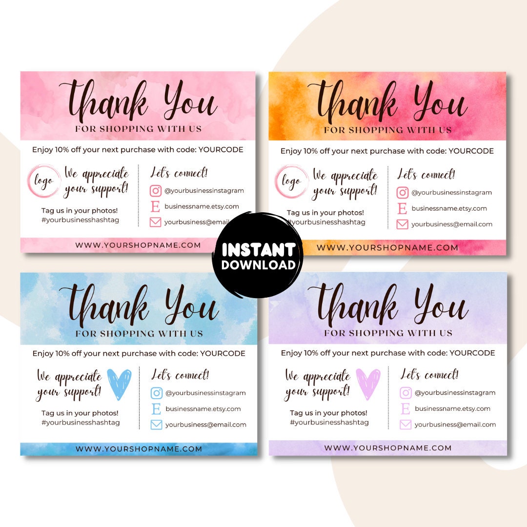 FOUR Printable Thank You Cards Small Business Templates | Etsy Poshmark ...