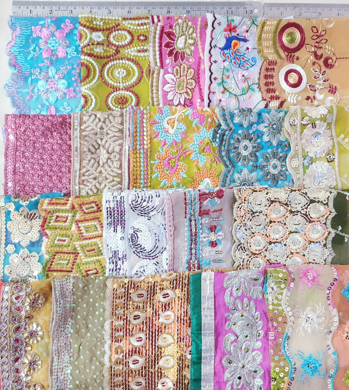 Embroidered Borders Lace Trim Ribbon Lot Indian 20 Pieces Sewing Craft ...