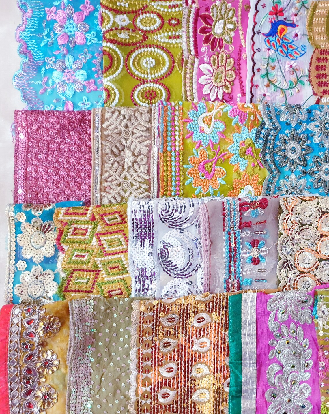 Embroidered Borders Lace Trim Ribbon Lot Indian 20 Pieces Sewing Craft ...