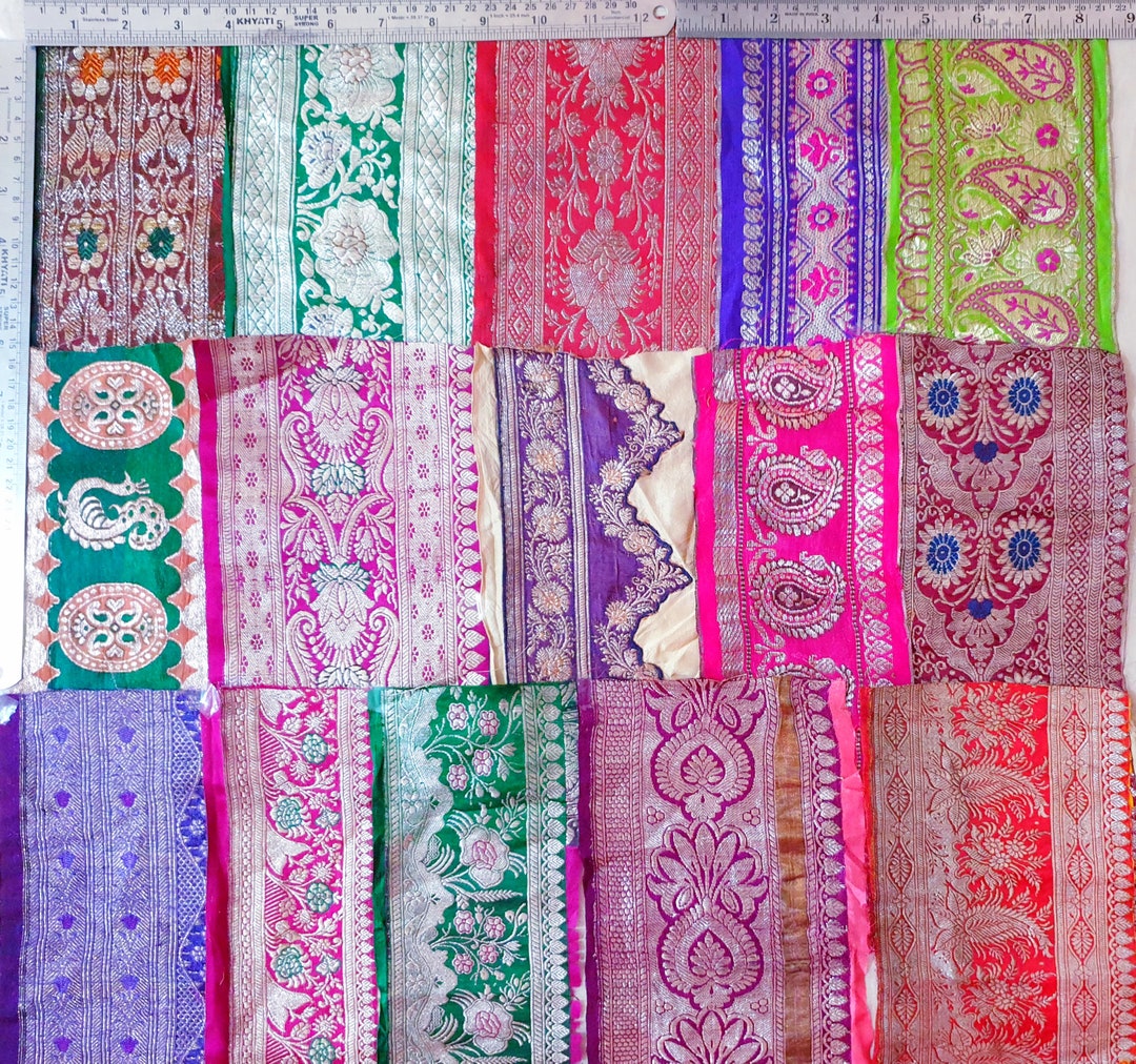 Sari Trim Lot Lace Ribbon Border Banarasi Banarsi Antique Vintage 15pcs ...