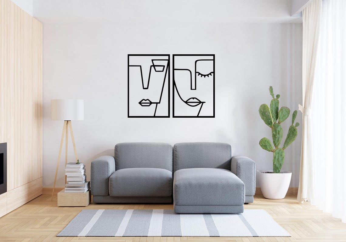 Abstract Faces Art Wall Decor, Metal Wall Art, Birthday Gift, Office ...