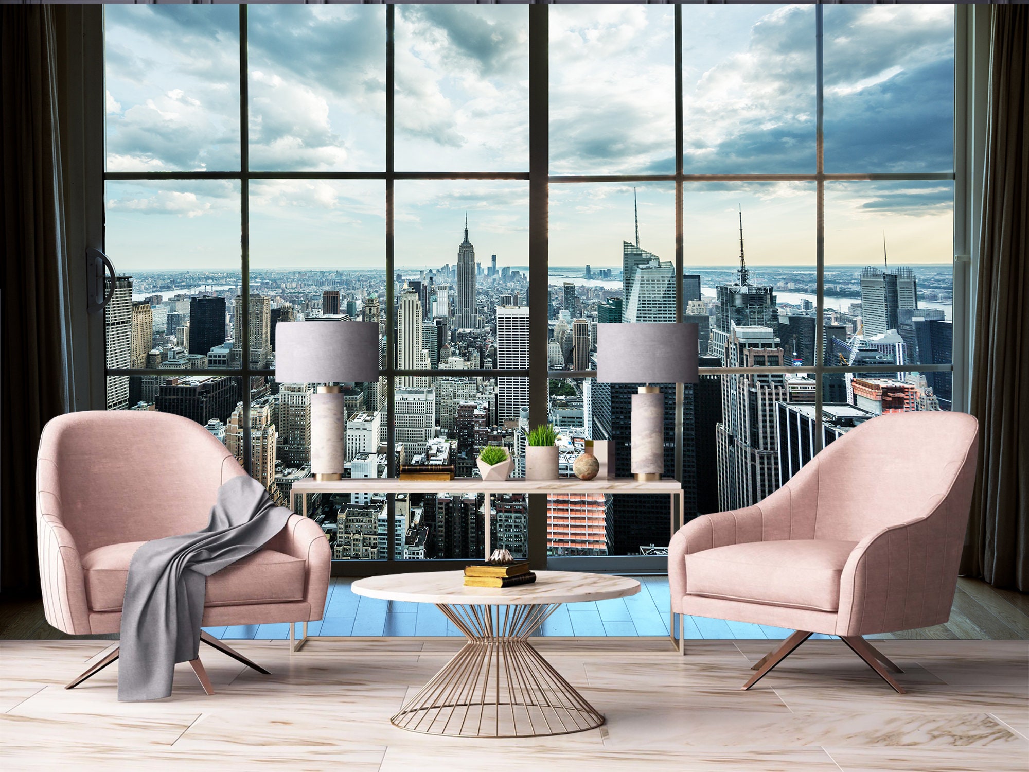 NYC Skyline Wallpaper: Manhattan Window View 3D Digital Print - Etsy