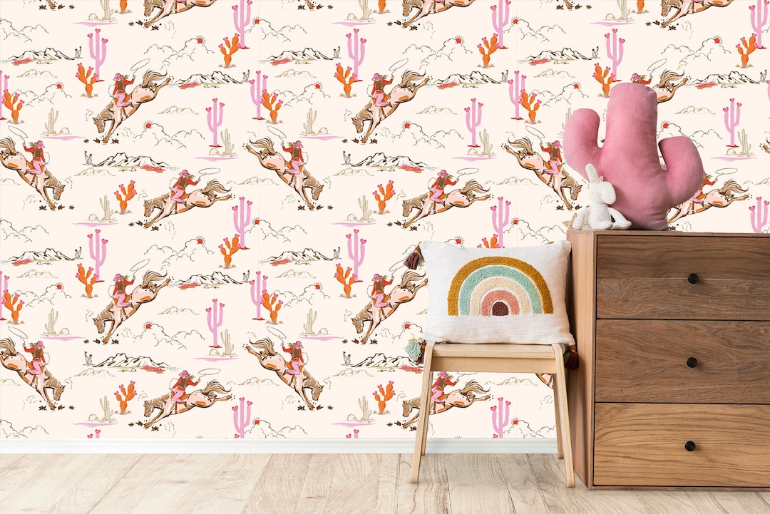 Cowgirl Wallpaper, Wild West Peel and Stick Wallpaper, Howdy Pink ...