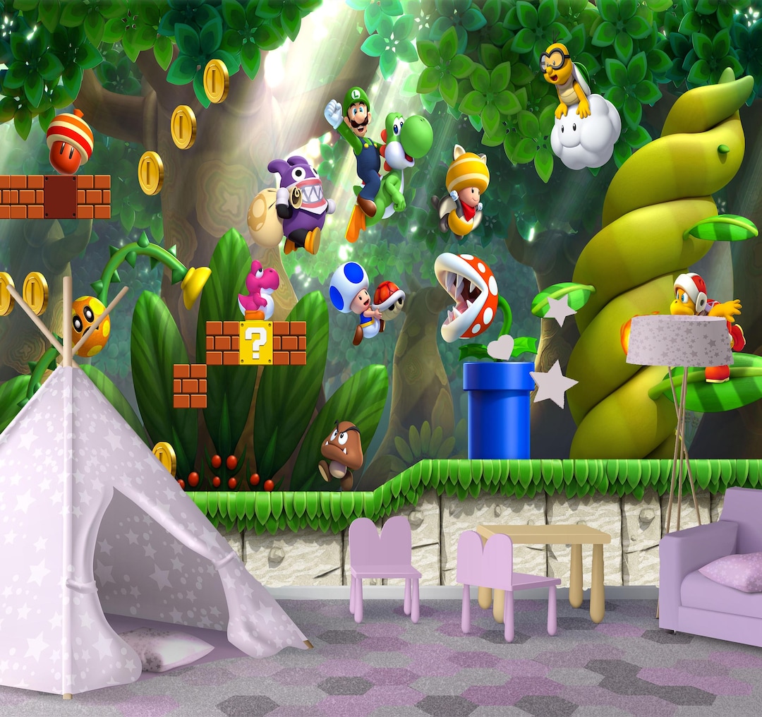 Mario Games Wallpaper Peel and Stick, Nursery Wall Decoration, Kids ...