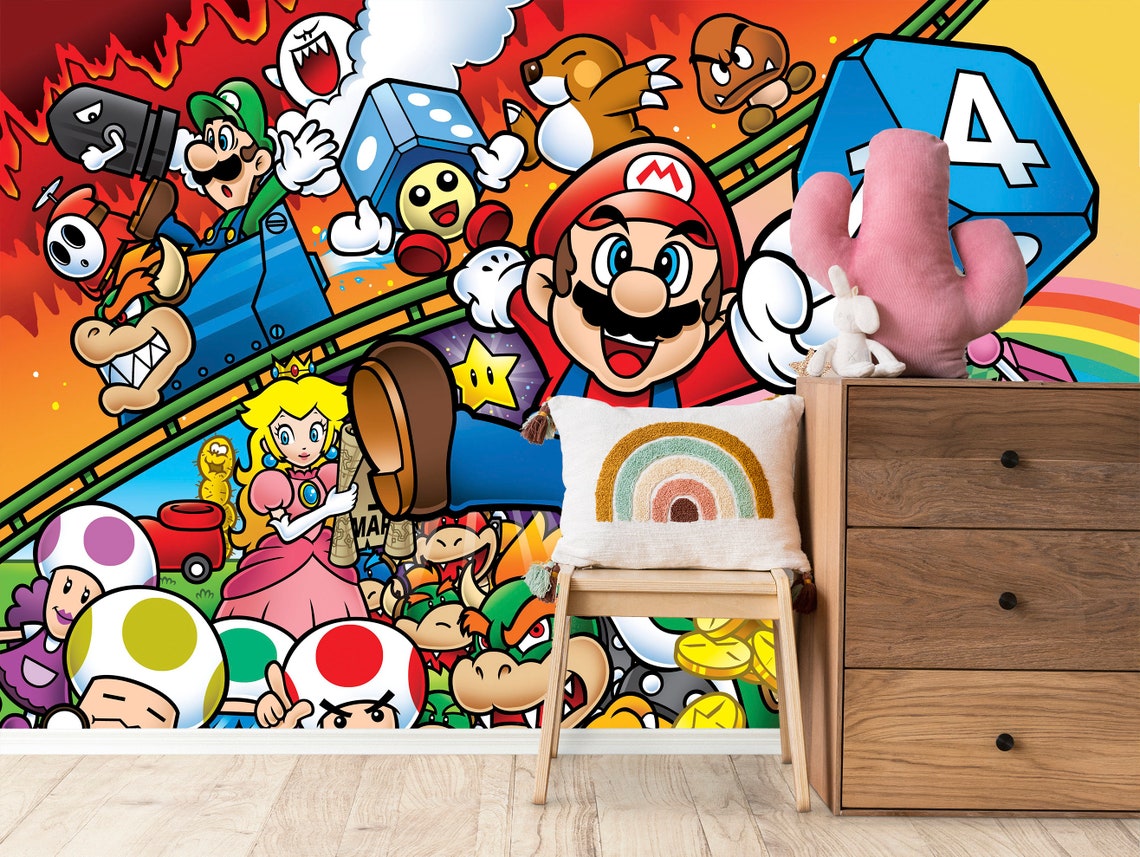 Super Mario Wallpaper Mural / Removable Traditional Peel Stick - Etsy