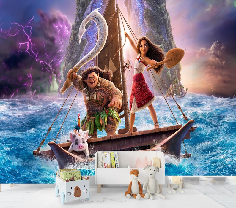 Moana Wall Mural: Peel and Stick Nursery Wallpaper - Etsy UK