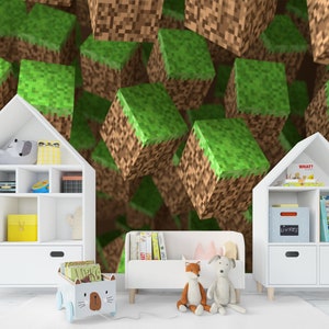 Minecraft Cube Wallpaper Wallpaper for Kids Room / Removable ...