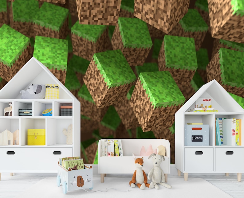 Minecraft Cube Wallpaper Wallpaper for Kids Room / Removable ...