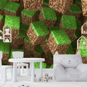 Minecraft Cube Wallpaper Wallpaper for Kids Room / Removable ...