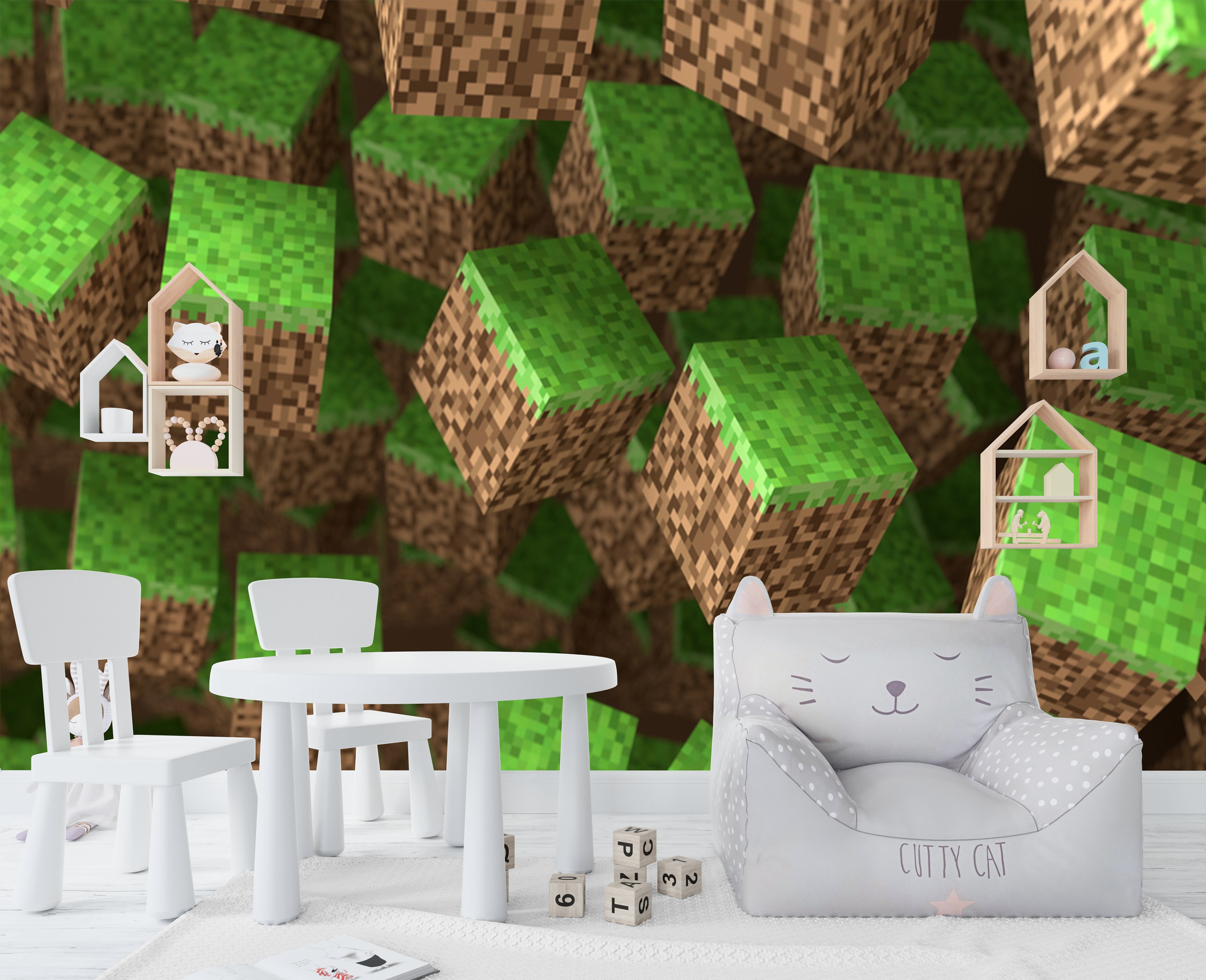 Minecraft Cube Wallpaper Wallpaper for Kids Room / Removable ...