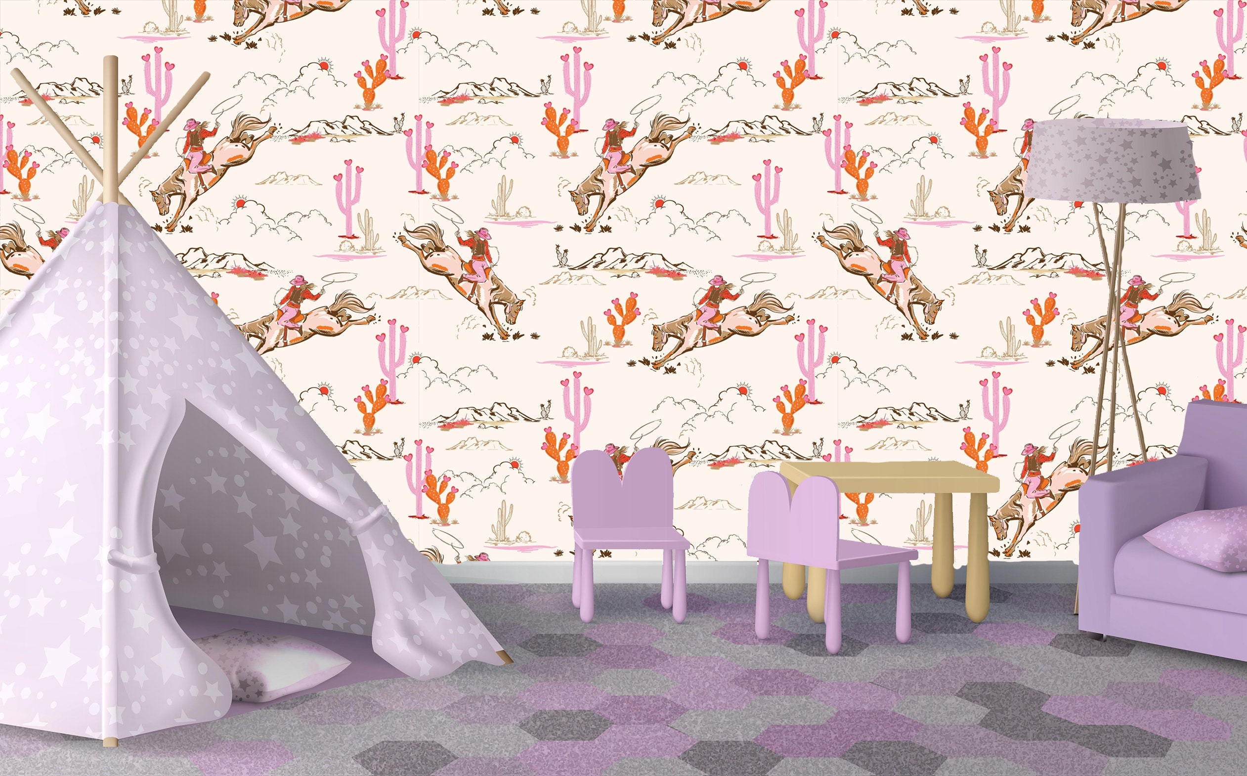 Cowgirl Wallpaper, Wild West Peel and Stick Wallpaper, Howdy Pink ...