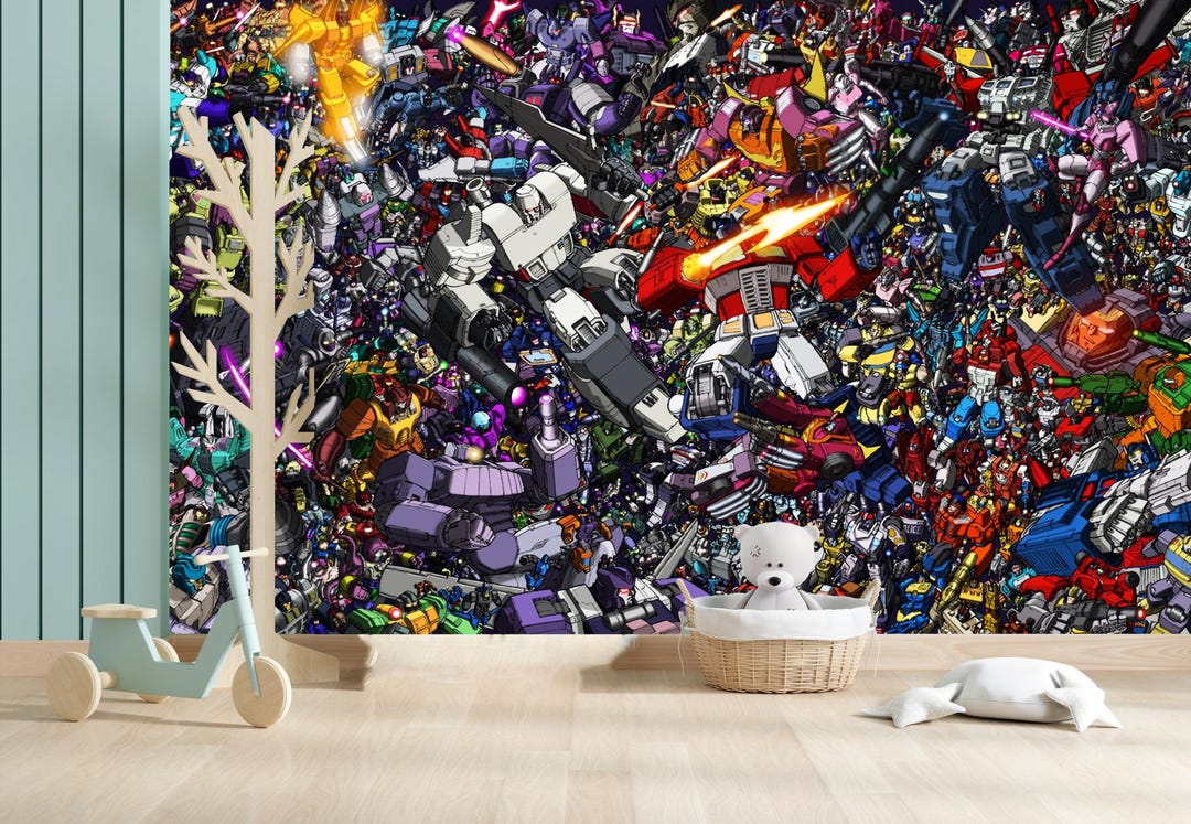 Transformers Wallpaper Mural: Robot Battle Peel and Stick Kids Decor ...