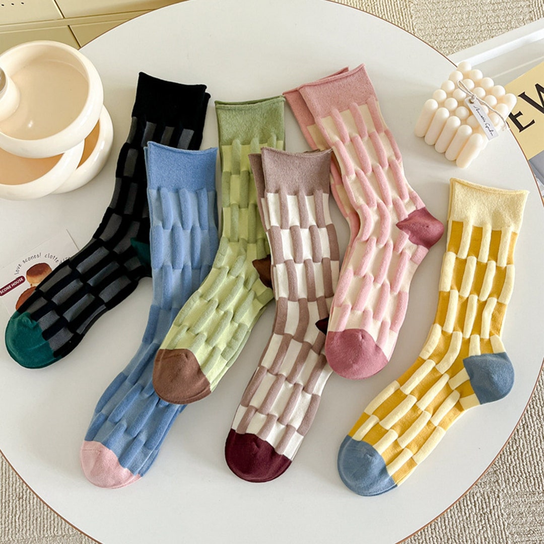 Colorful Grid Socks Checkered Socks Retro Plaid Socks Cute - Etsy