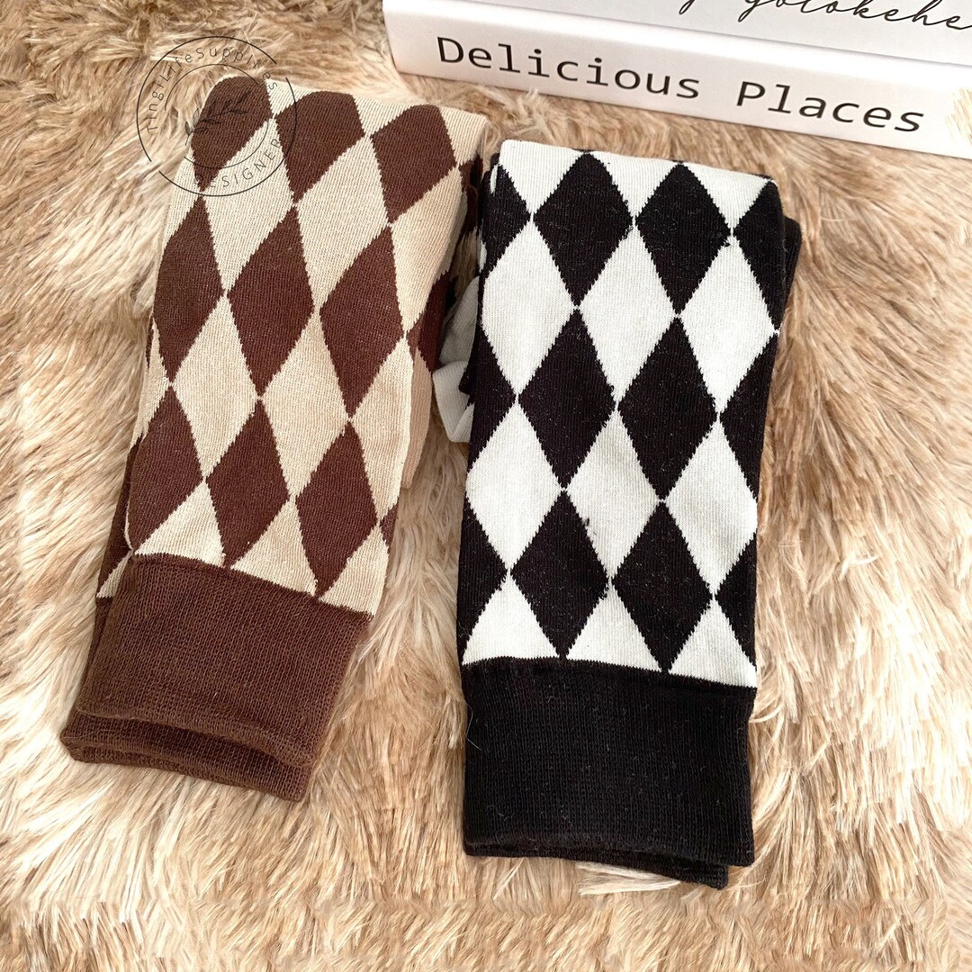 Colorful Diamond Argyle Socks, Preppy Long Socks, Knee Socks, Rustic ...