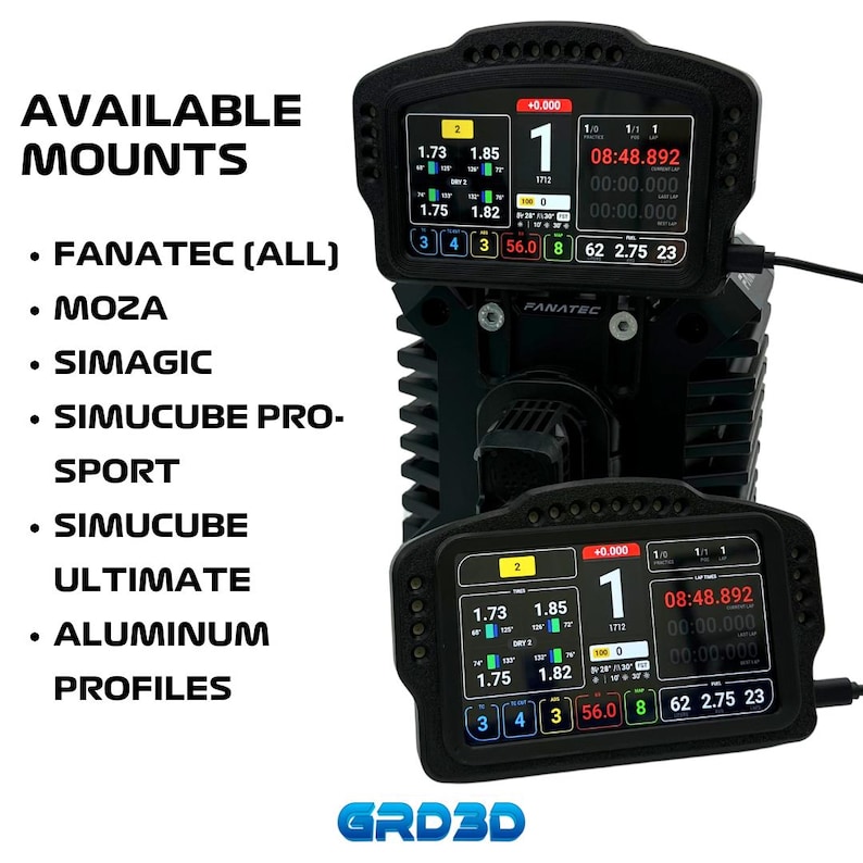 GRD3D Sim Racing Dashboard - 5-inch Touch Display, 16 RGB Leds for RPM ...