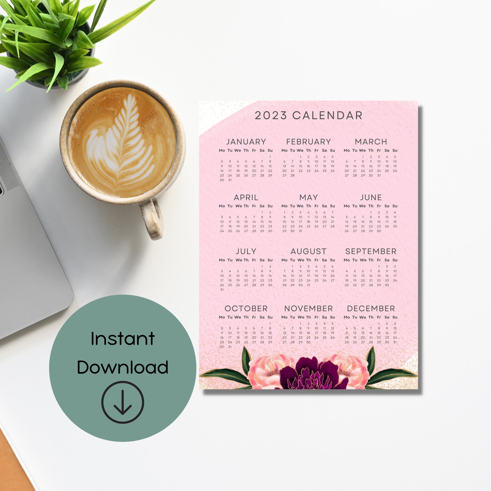 2023 Printable Calendar Pink & Floral Themed A4 A5 Classic - Etsy Australia