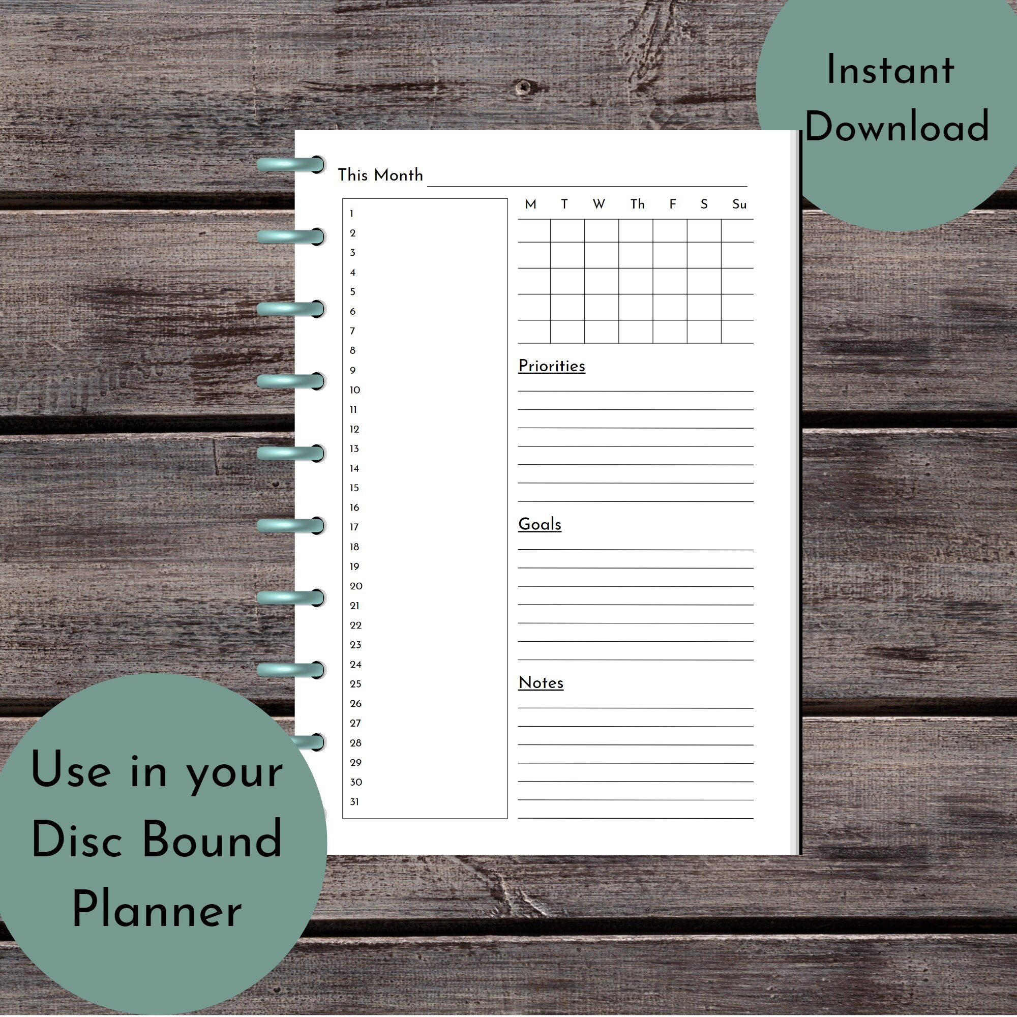 Undated Monthly Overview Planner Printable Overview on One Page ...