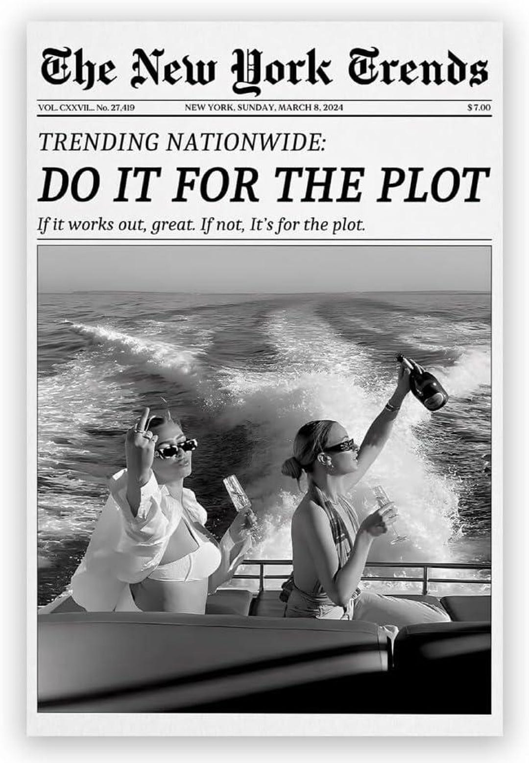 Preppy Girl Newspaper Poster – Black and White Aesthetic Canvas Wall ...