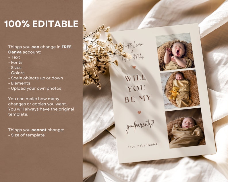 Godparent Proposal Card Template: Editable Photo Card (digital Download ...