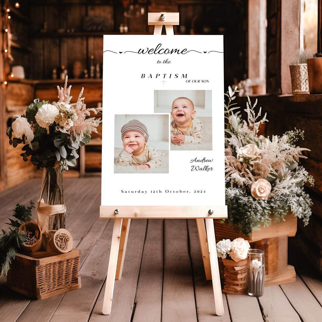 Modern Baptism Welcome Sign Template, Minimalist Christening Sign With ...