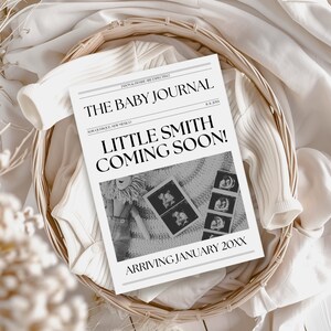 Newspaper Baby Announcement Template: Editable Pregnancy Reveal (canva ...