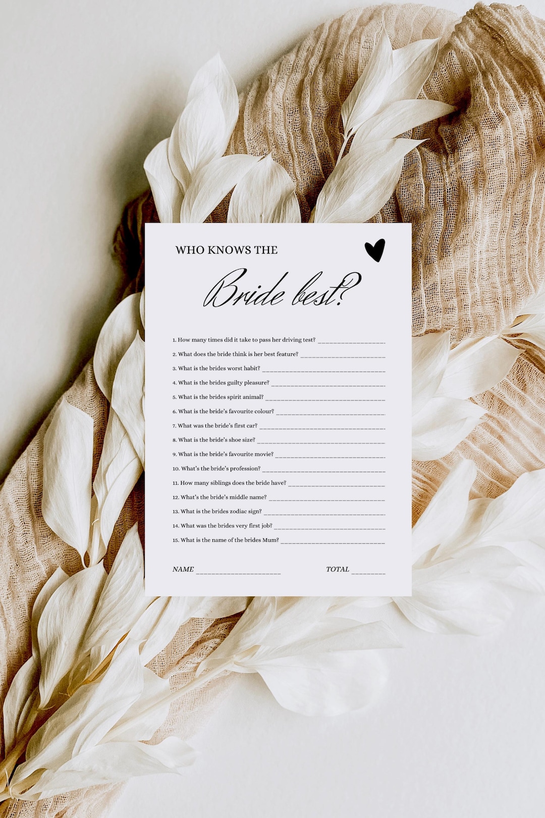 Who Knows the Bride Best Template, Minimalist Wedding Editable Table ...
