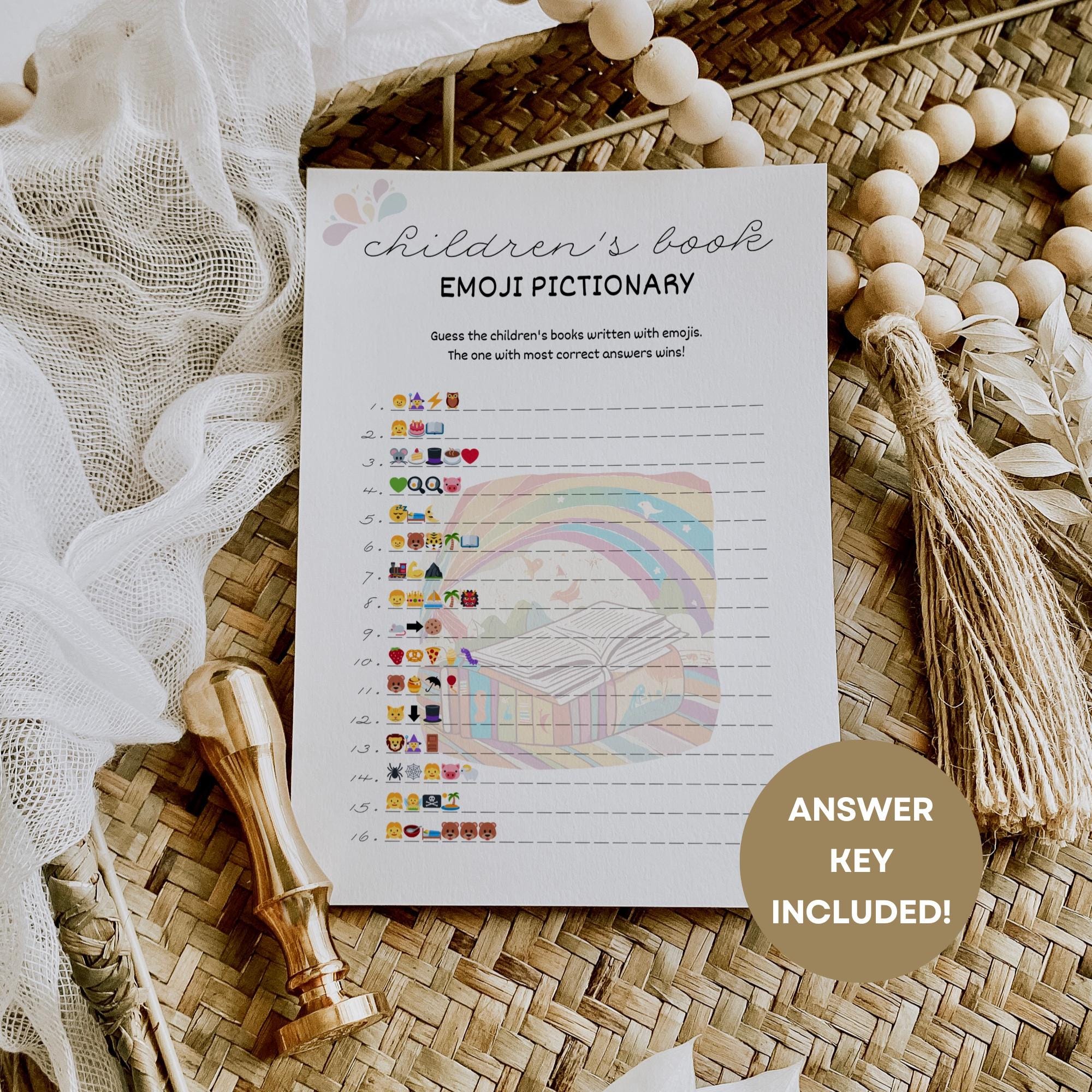Children's Book Emoji Pictionary Game, Trivia Words Printable Card ...
