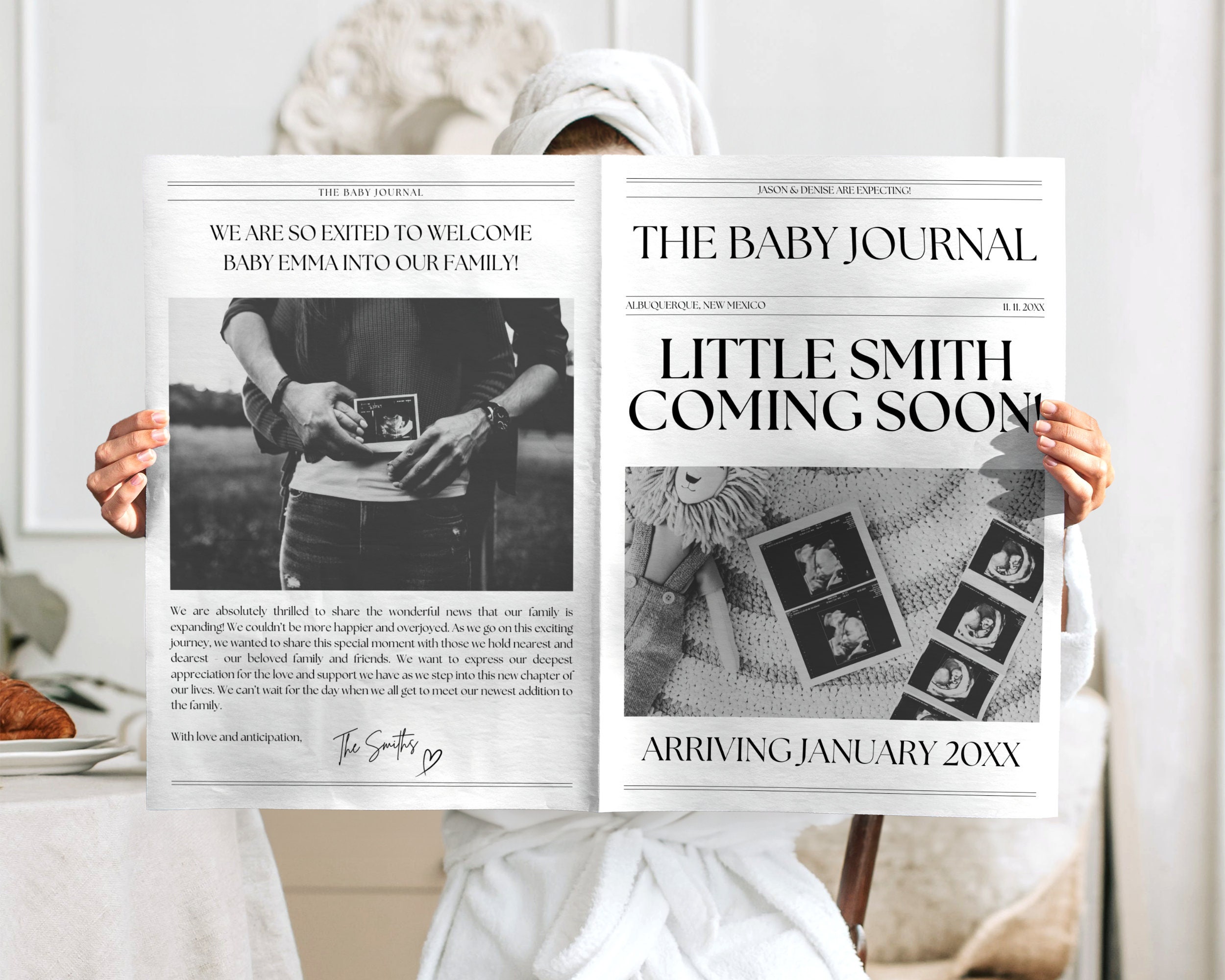 Newspaper Baby Announcement Template, Pregnancy Announcement Digital ...
