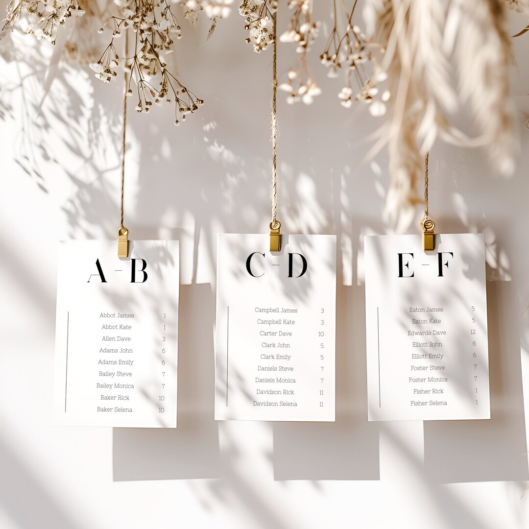 Alphabetical Seating Chart Template, Minimalist Wedding Seating Chart ...