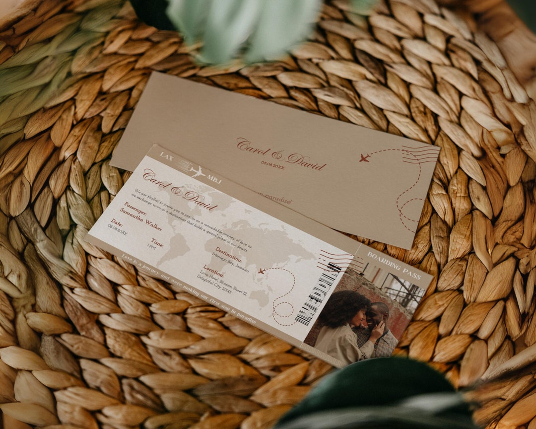 Destination Wedding Boarding Pass Template, Travel Theme Photo ...