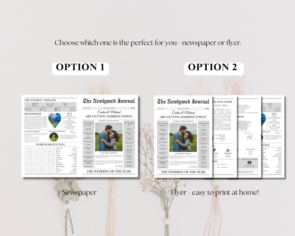 Newspaper Wedding Program Template Canva, Wedding Timeline Printable ...