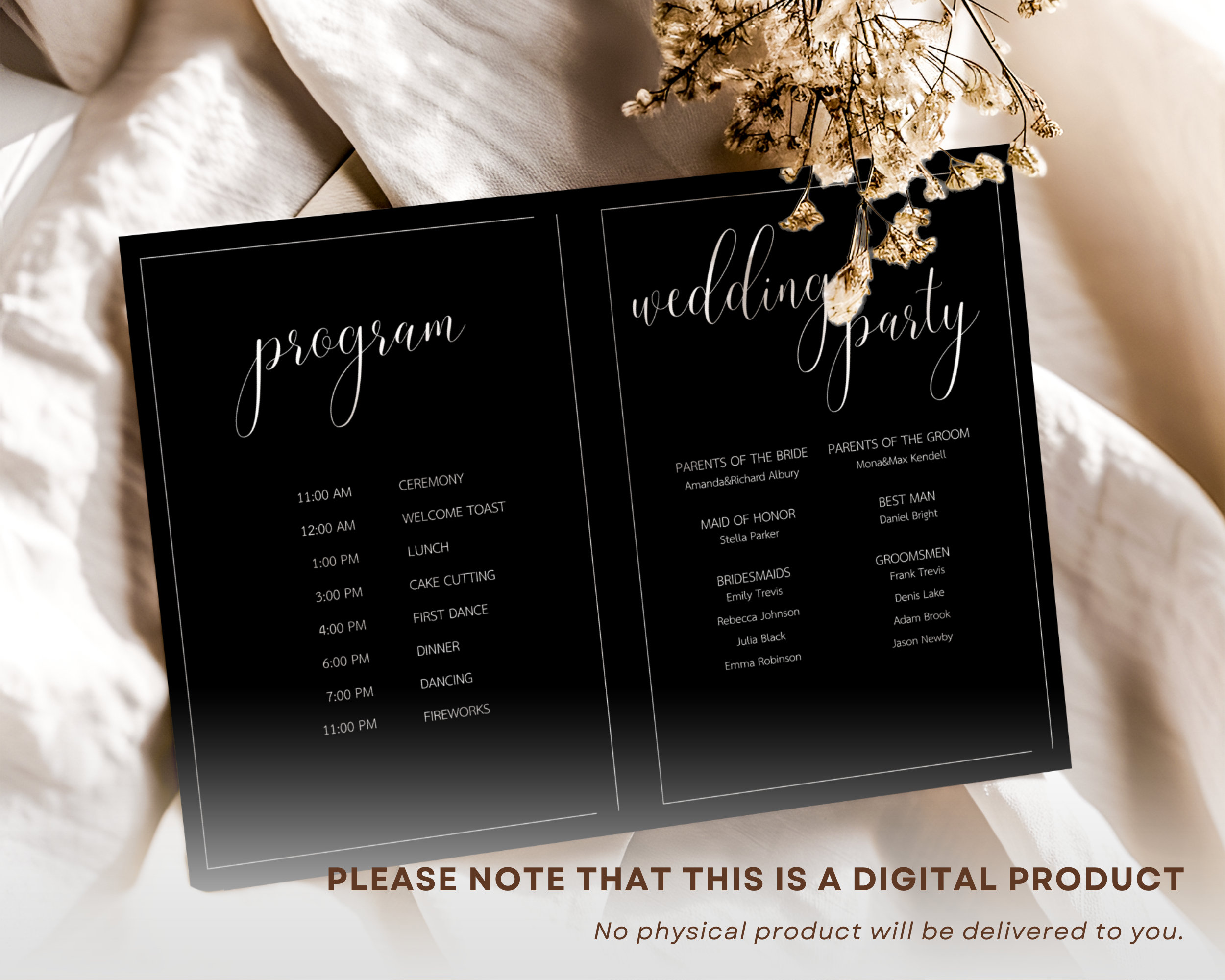 Black and White Wedding Program Template Editable, Minimalist Foldable ...