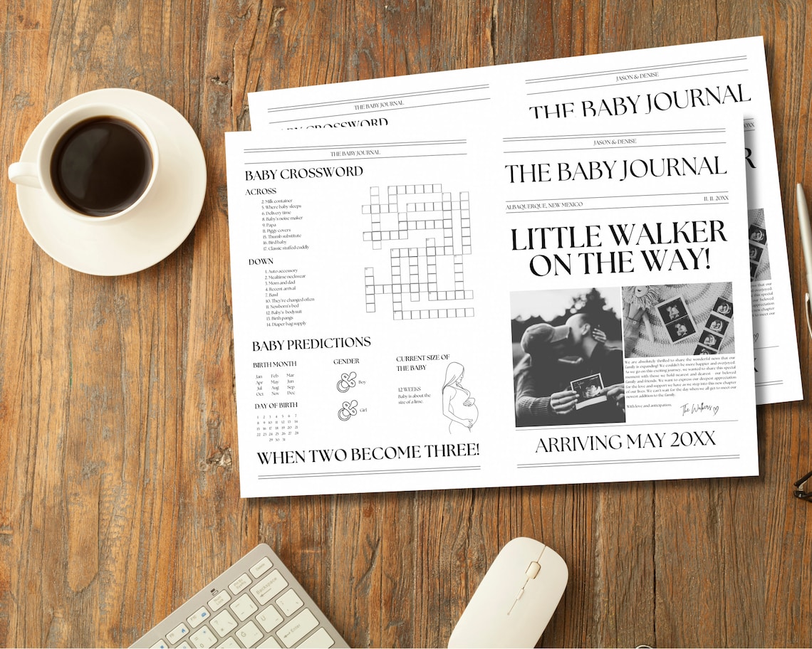 Newspaper Baby Announcement Template, Canva Newspaper Pregnancy ...