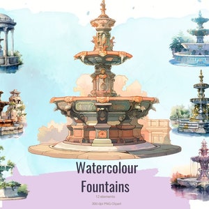 Watercolour Fountains 12 Pngs, Clip Art Illustrations, Creative Projects, Scrapbooking - Etsy
